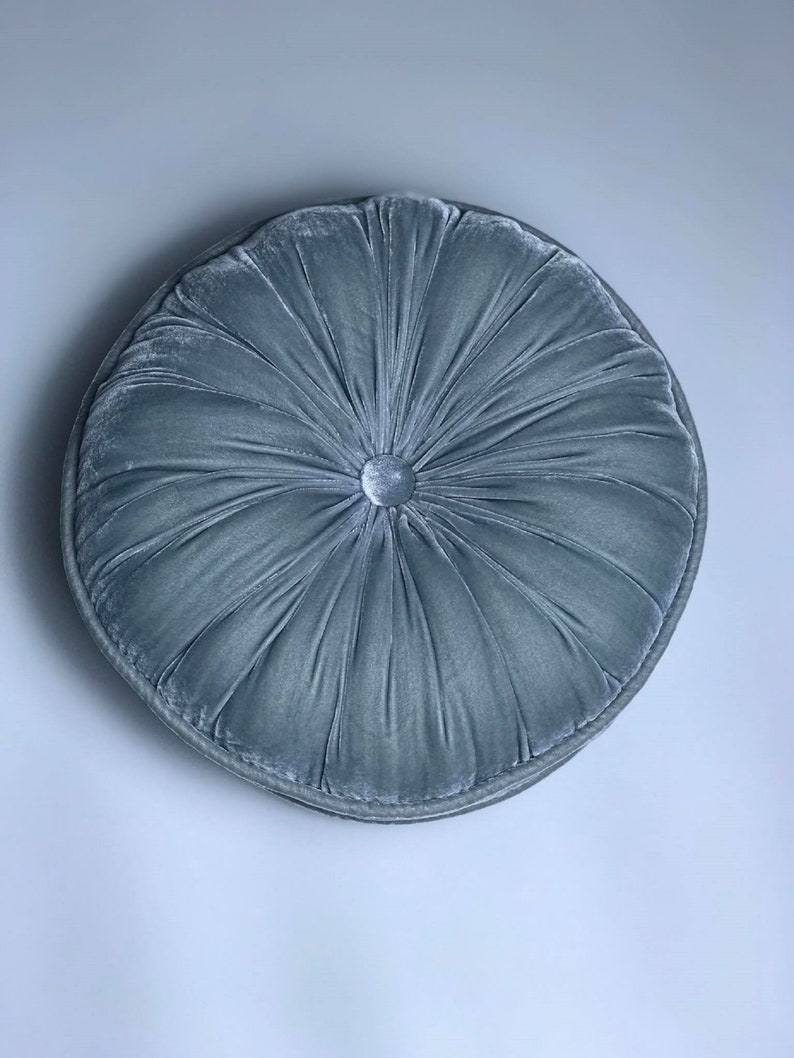 Slate Blue Luxury Velvet Round Pillow, Silk Velvet Round Pillow ...