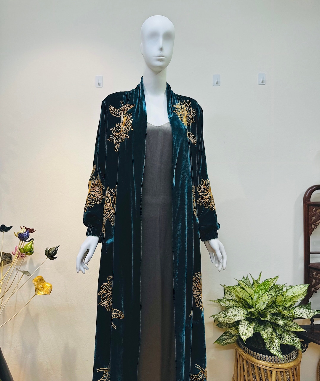 Long Silk Velvet Duster With Hand Embroidery – Long Cardigan Jacket ...