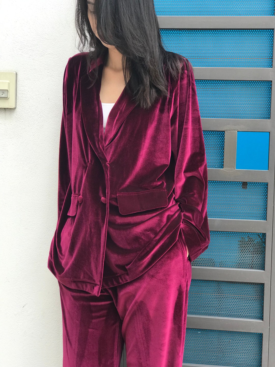 Plum Velvet Women Pyjama - Set Sleepwear - Winter Nightwear - Velvet ...