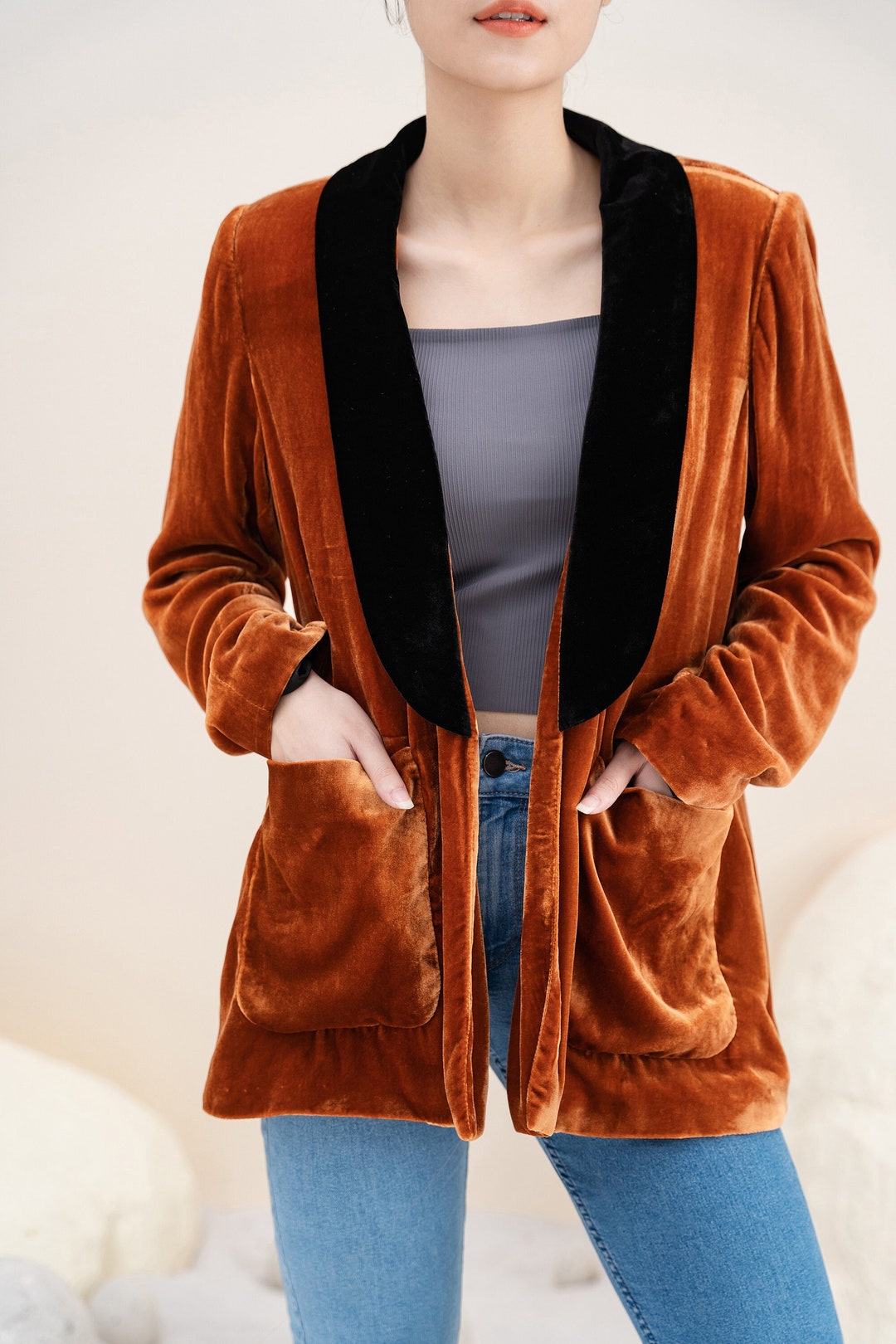 Mulberry Silk Velvet Cardigan, Pure Silk Velvet Cardigan Coat, Mulberry ...