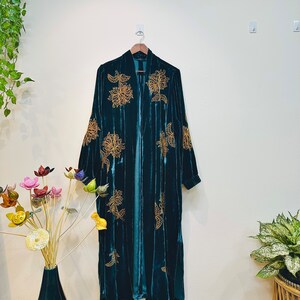 Long Silk Velvet Duster With Hand Embroidery – Long Cardigan Jacket ...