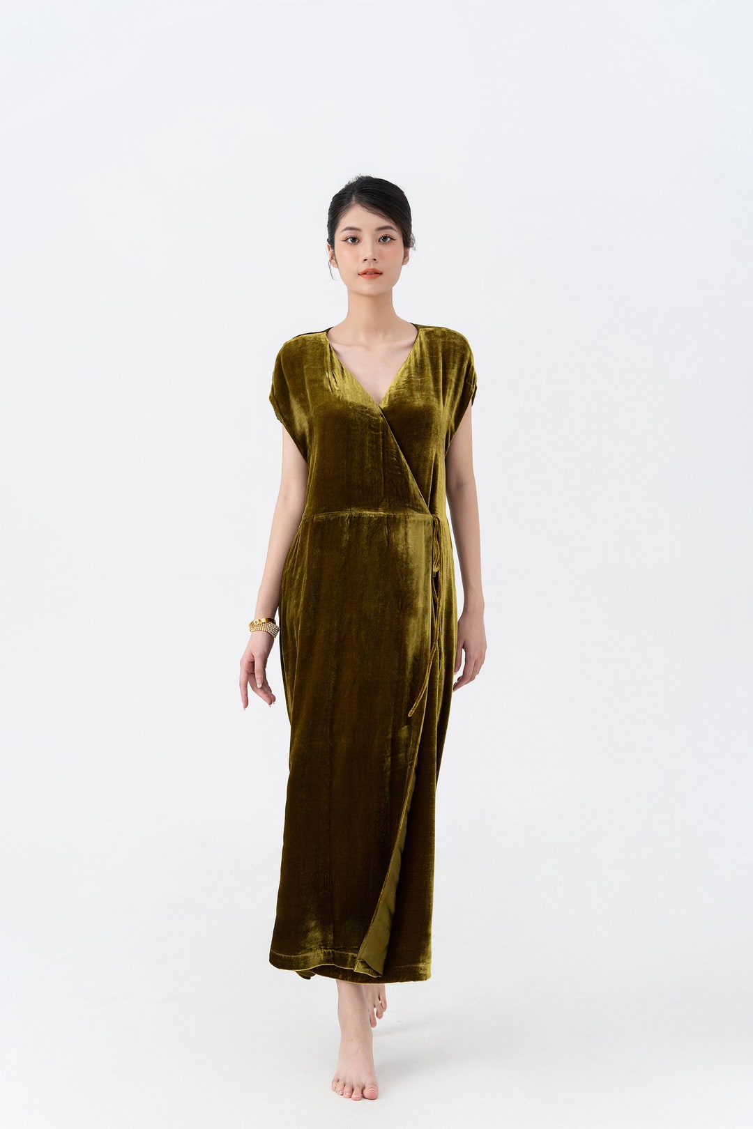 Mulberry Silk Velvet Dress , Luxurious Silk Velvet Dress With Pockets ...