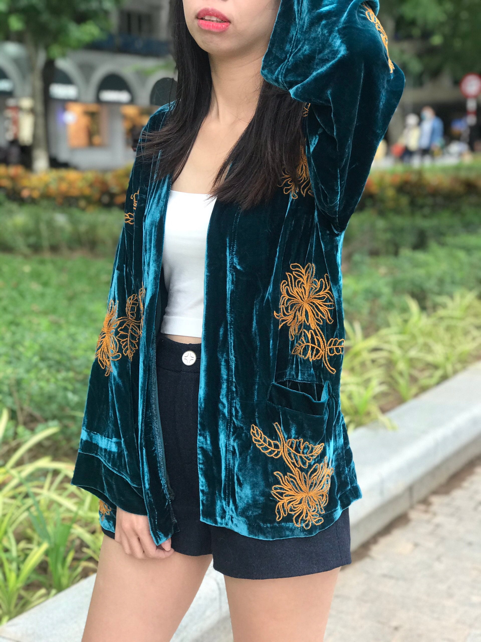 Silk Velvet Kimono With Pocket, Hand Embroidery Kimono - Etsy