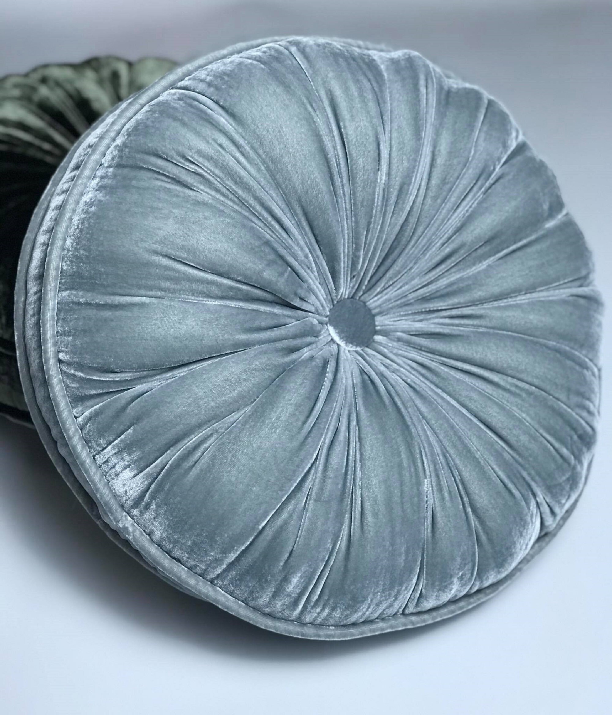 Slate Blue Luxury Velvet Round Pillow, Silk Velvet Round Pillow ...