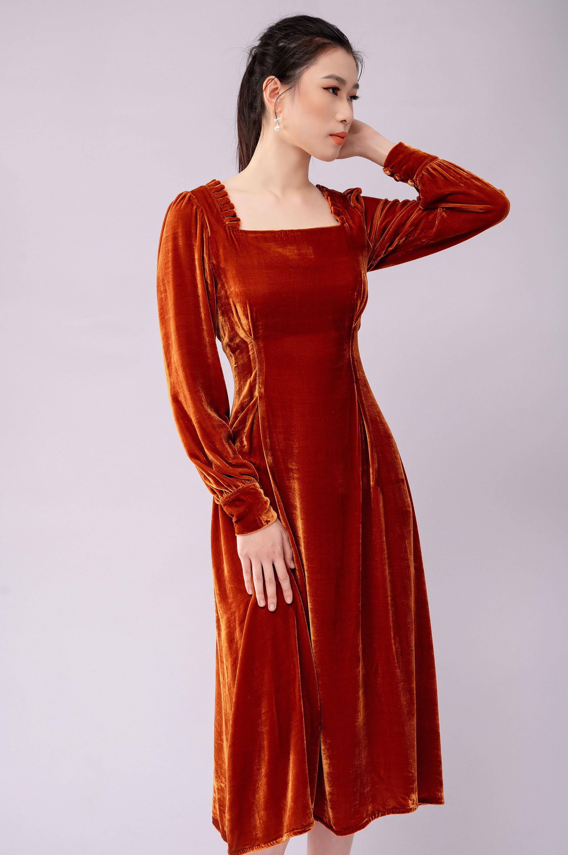 Silk Velvet Dress Luxurious Silk Velvet Dress With Sleeves - Etsy