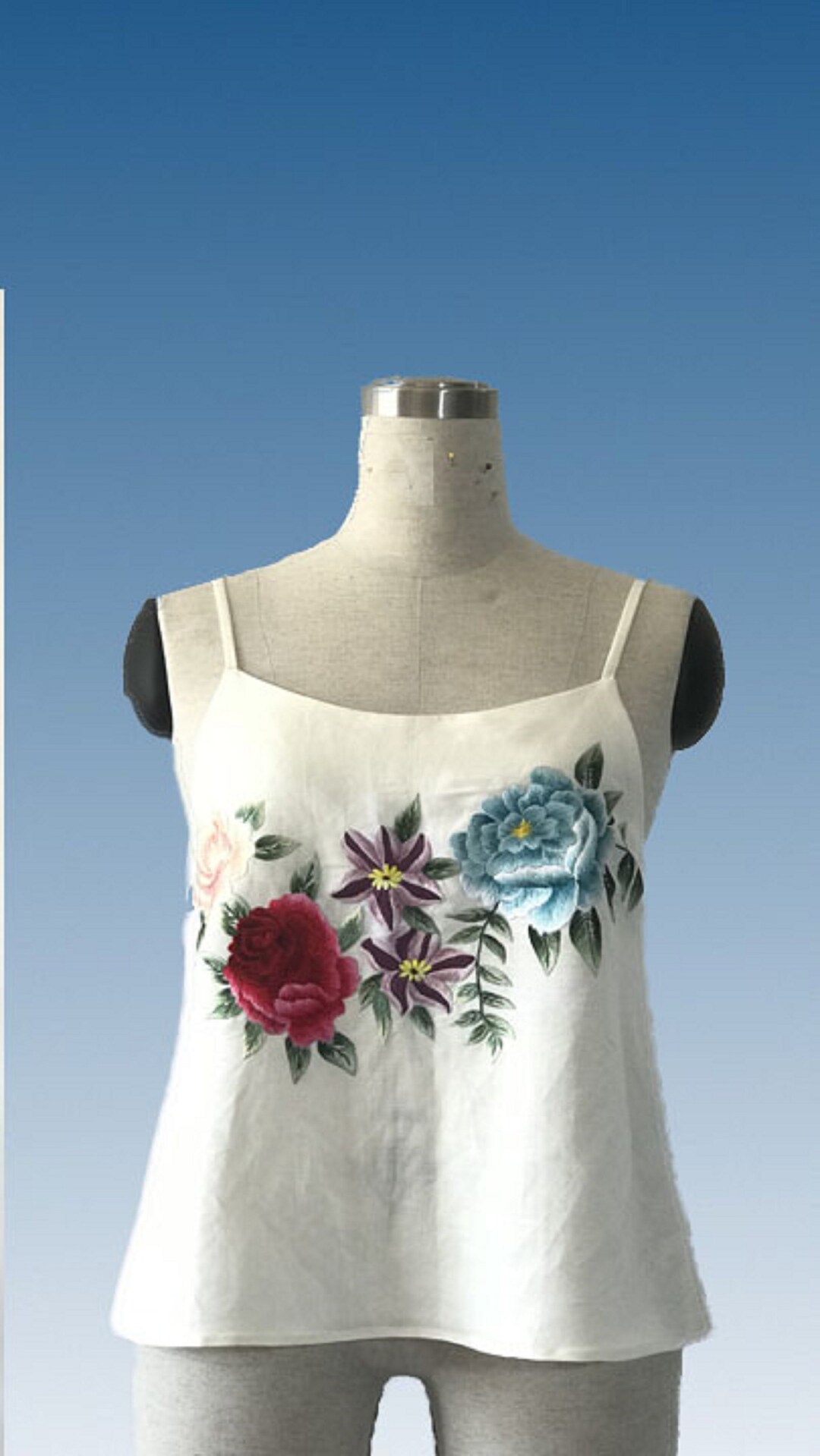 Hand Embroidery Linen Tank Top, Orange Linen Tank Top, White Linen Tank ...