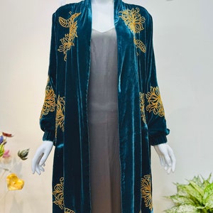 Long Silk Velvet Duster With Hand Embroidery – Long Cardigan Jacket ...