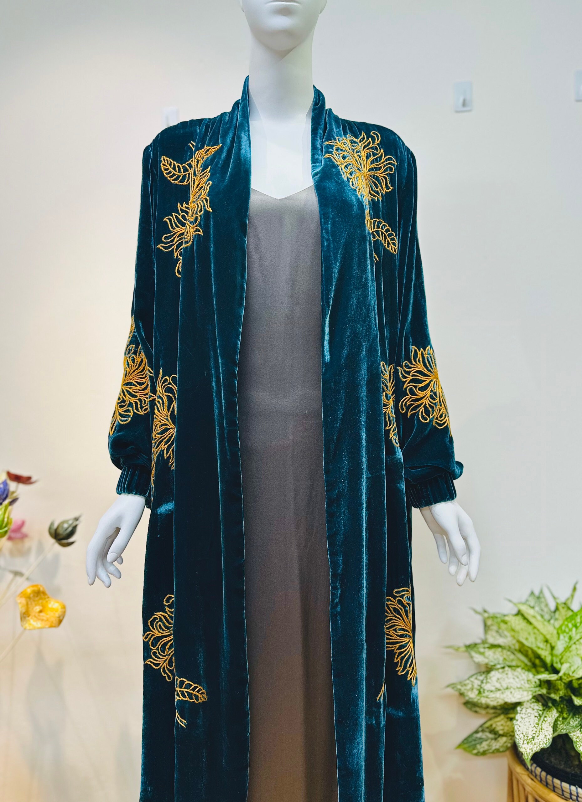 Long Silk Velvet Duster With Hand Embroidery – Long Cardigan Jacket ...