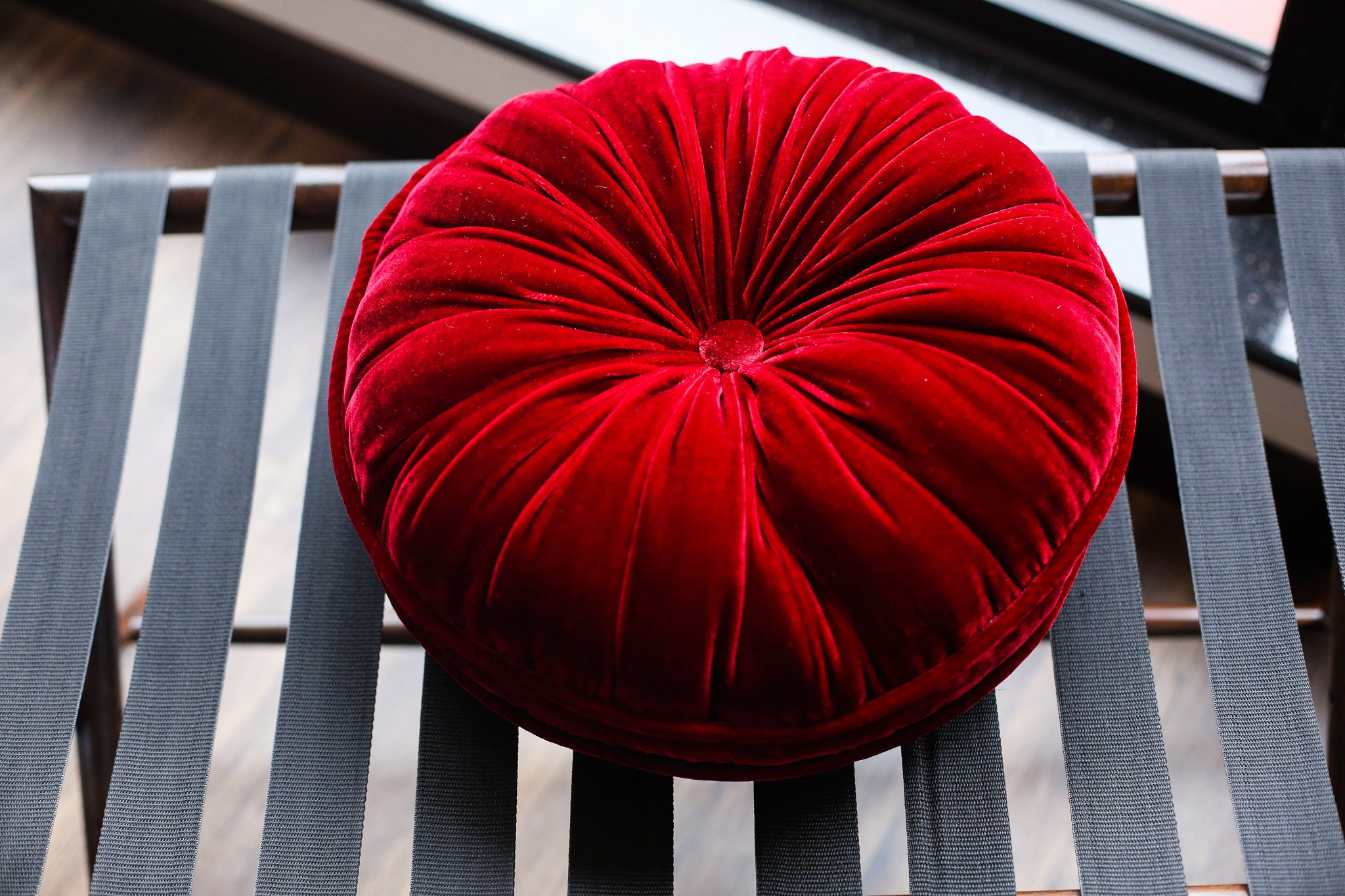 Deep Red Luxury Velvet Round Pillow Silk Velvet Round Pillow - Etsy