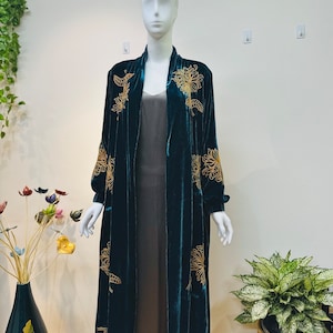 Long Silk Velvet Duster With Hand Embroidery – Long Cardigan Jacket ...