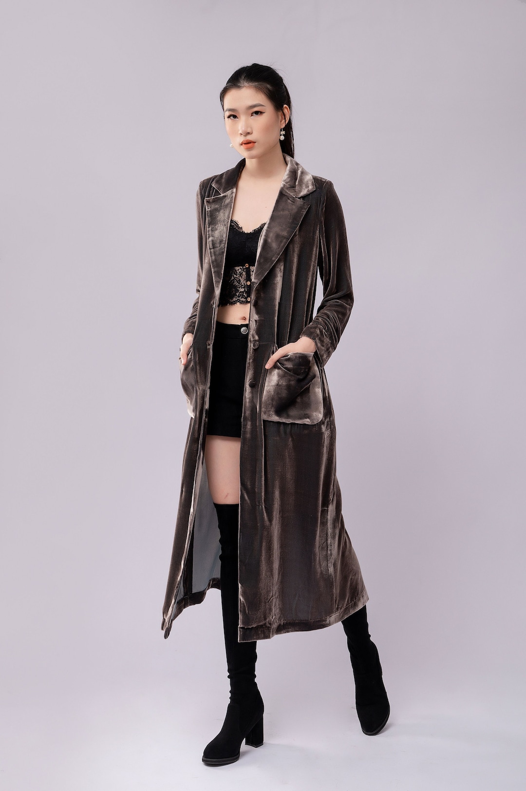 Long Silk Velvet Duster – Long Cardigan Jacket – Velvet Duster Coat ...