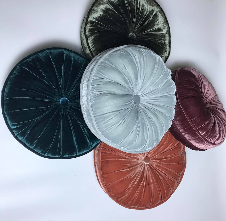 Slate Blue Luxury Velvet Round Pillow, Silk Velvet Round Pillow ...