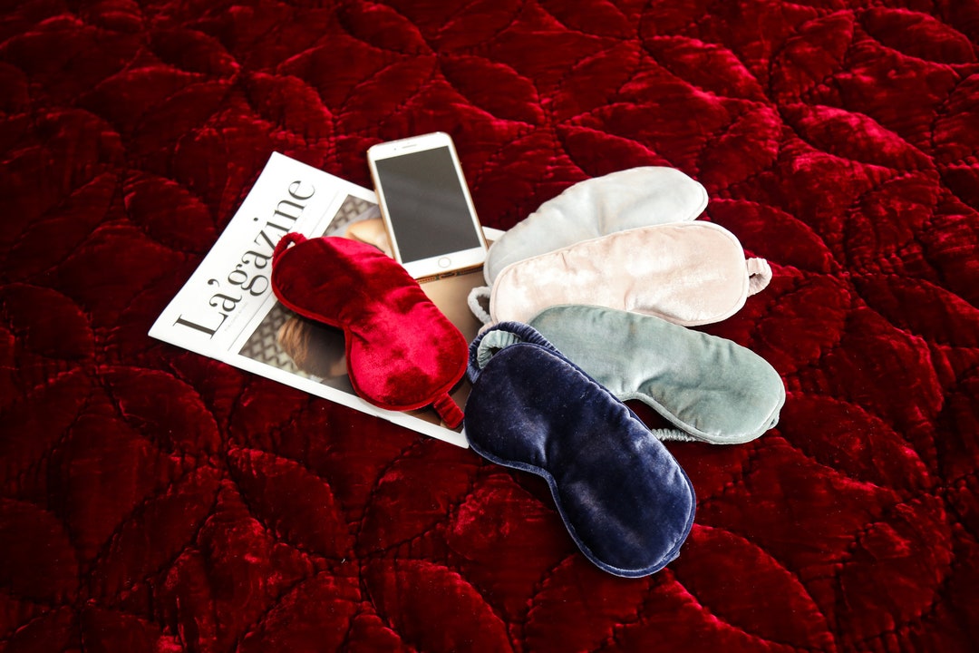 Luxury Velvet Sleep Mask With Hand Embroidery Bag, Eyelashes Bag, Eye ...