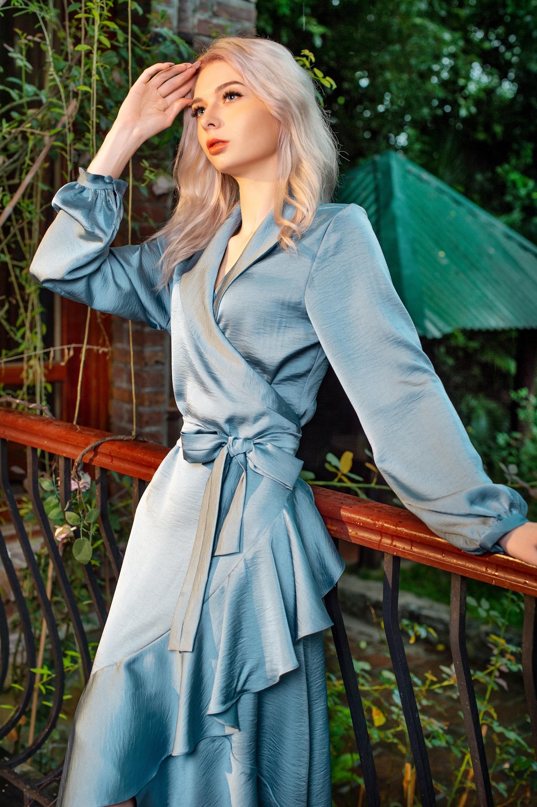 Long Silk Dress - V Neck Wrap Dress - Women Silk Wrap Dress - Elegant ...