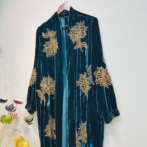 Long Silk Velvet Duster With Hand Embroidery – Long Cardigan Jacket ...