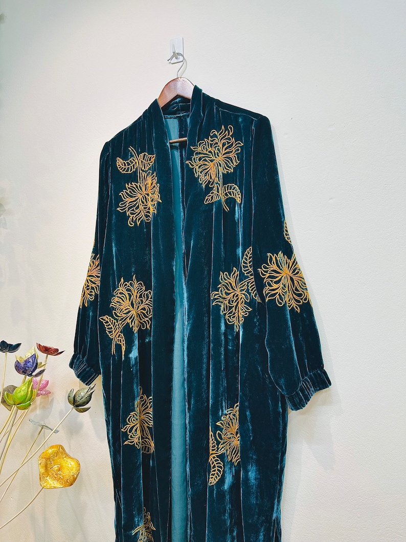 Long Silk Velvet Duster With Hand Embroidery – Long Cardigan Jacket ...
