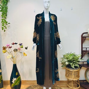 Long Silk Velvet Duster With Hand Embroidery – Long Cardigan Jacket ...