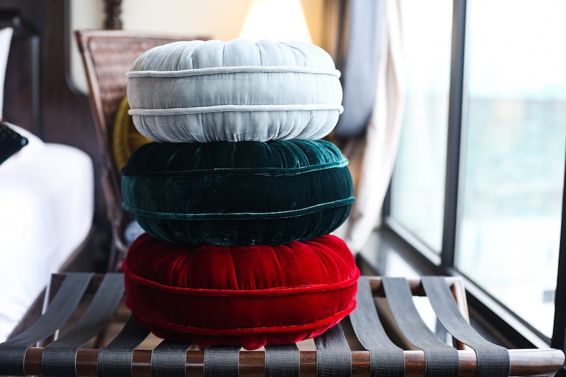 Slate Blue Luxury Velvet Round Pillow, Silk Velvet Round Pillow ...
