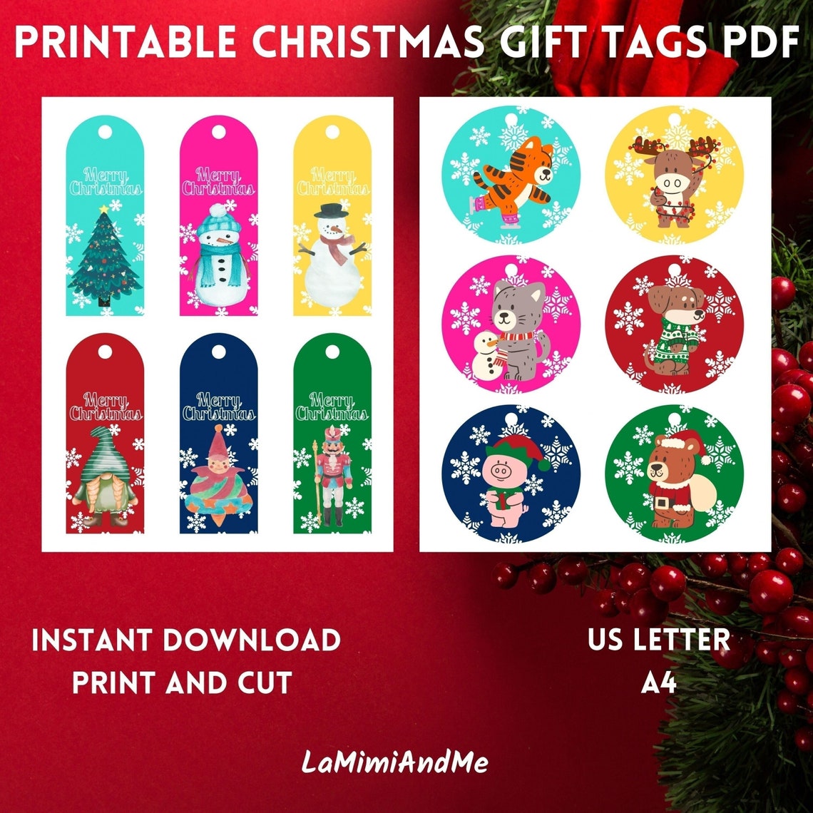 Printable Christmas Tags PDF, Printable Christmas Gift Tags Pdf, Merry ...