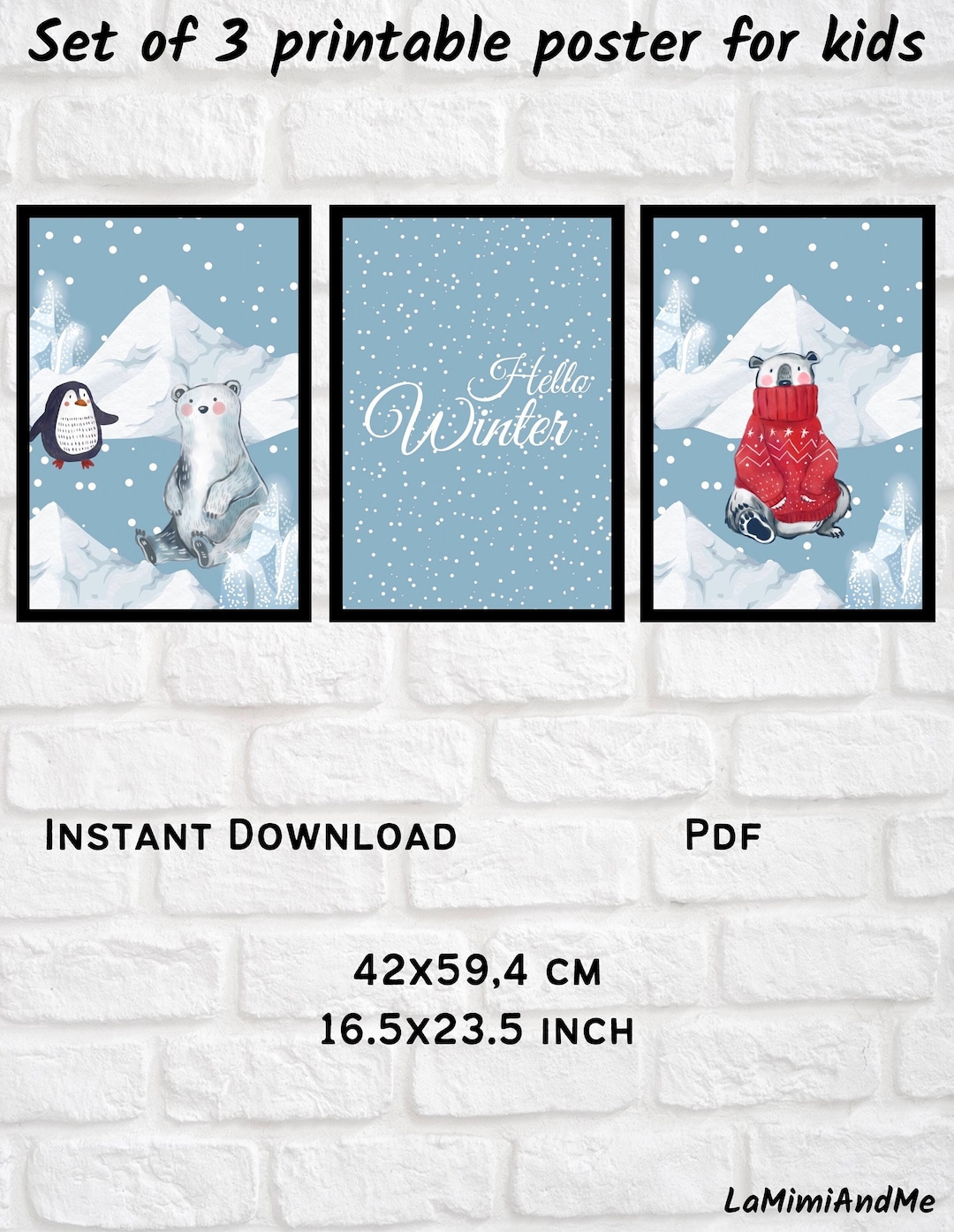 Set 3 Posters for Kids Hello Winter Pdf, Printable Winter Poster for ...
