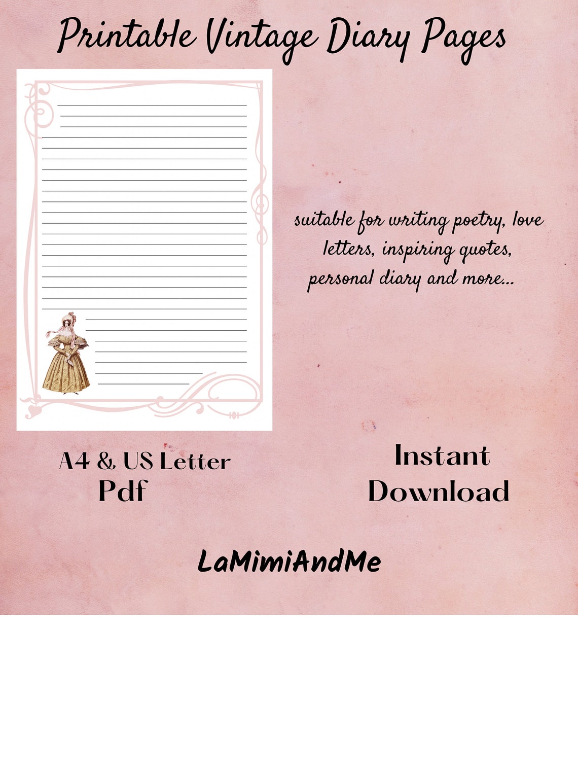 Vintage Diary Pages to Print PDF, Scrapbooking Pages Pdf, Secret Diary ...