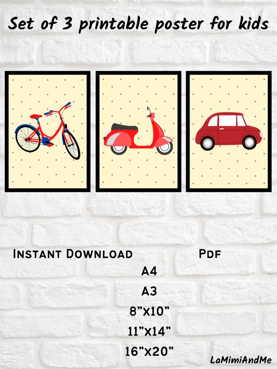 Set of Three Printable Posters for Kids Bike Posters for | Etsy