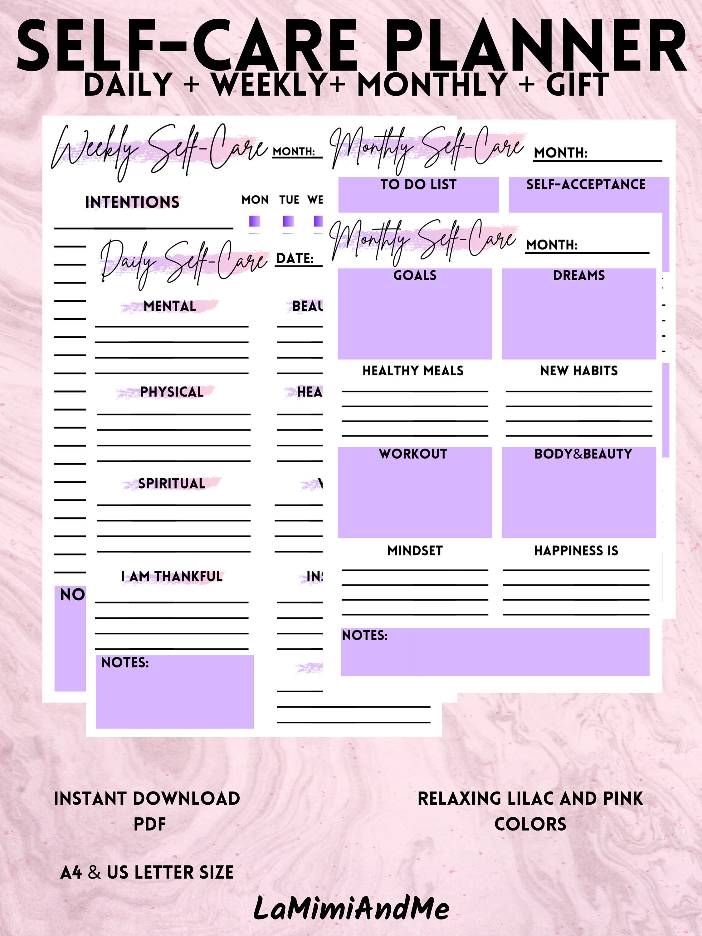 Daily Self-care Planner, Weekly Self-care Planner, Monthly Self-care ...