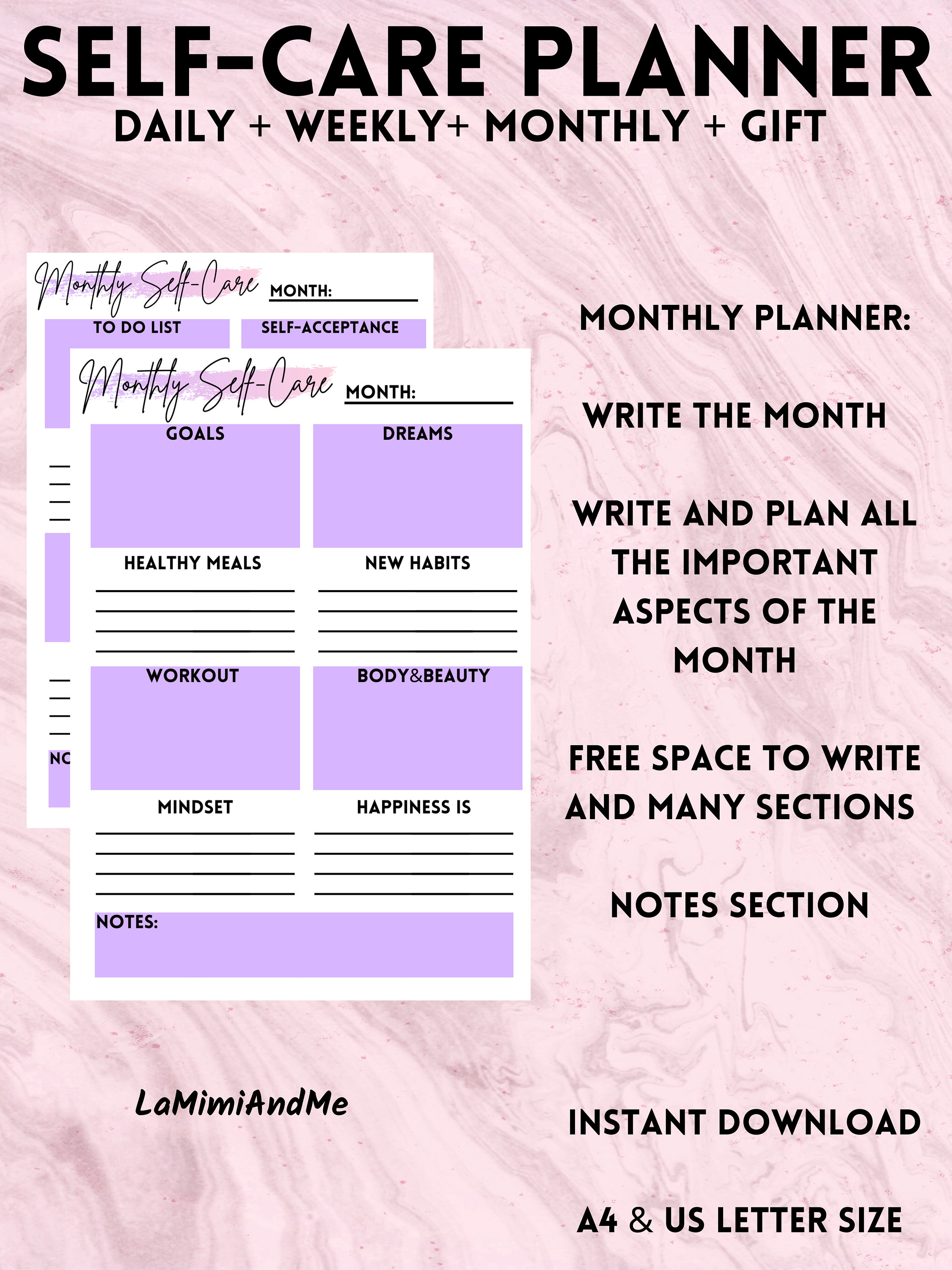 Daily Self-care Planner, Weekly Self-care Planner, Monthly Self-care ...