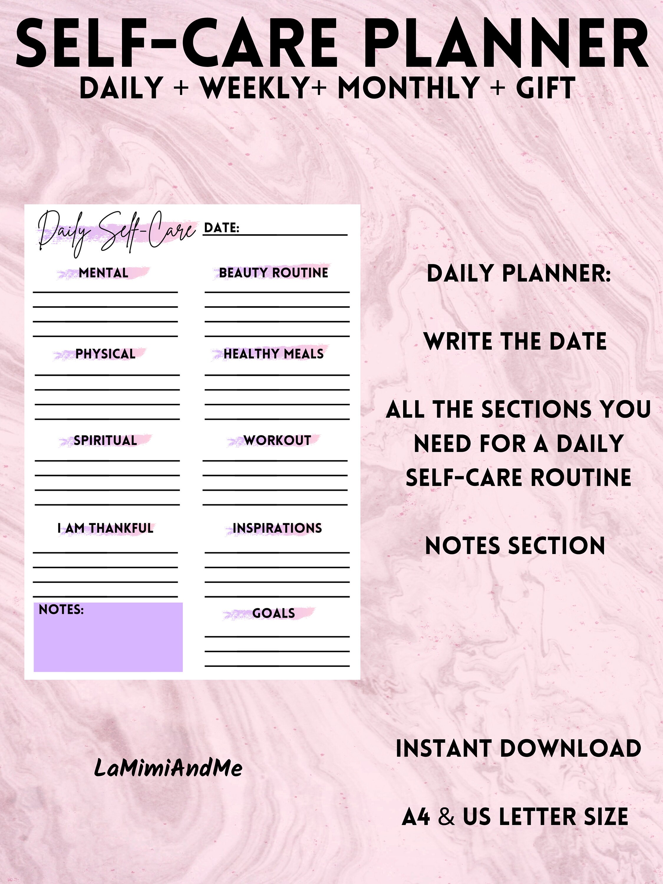Daily Self-care Planner, Weekly Self-care Planner, Monthly Self-care ...