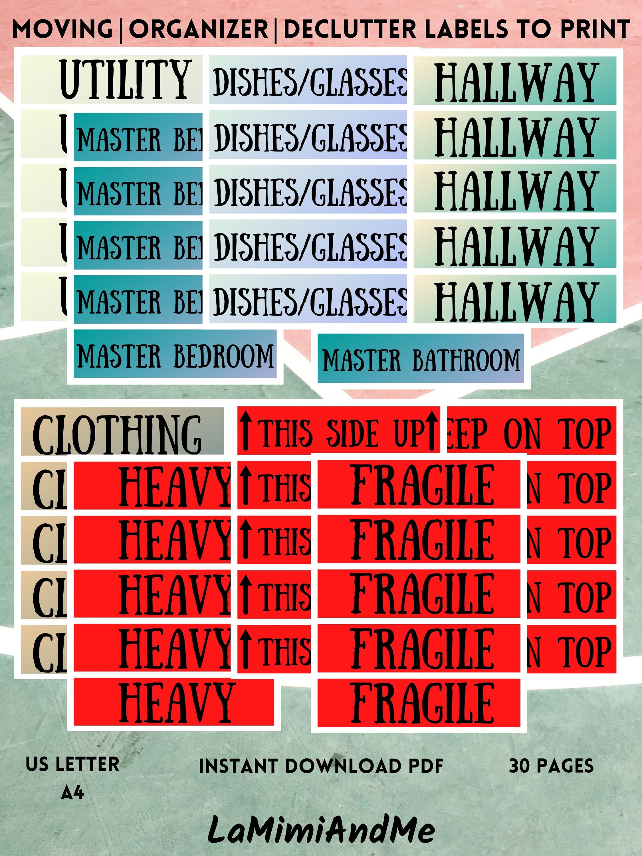 Big and Colorful Labels for Moving to Print Pdf, Stickers for Declutter ...