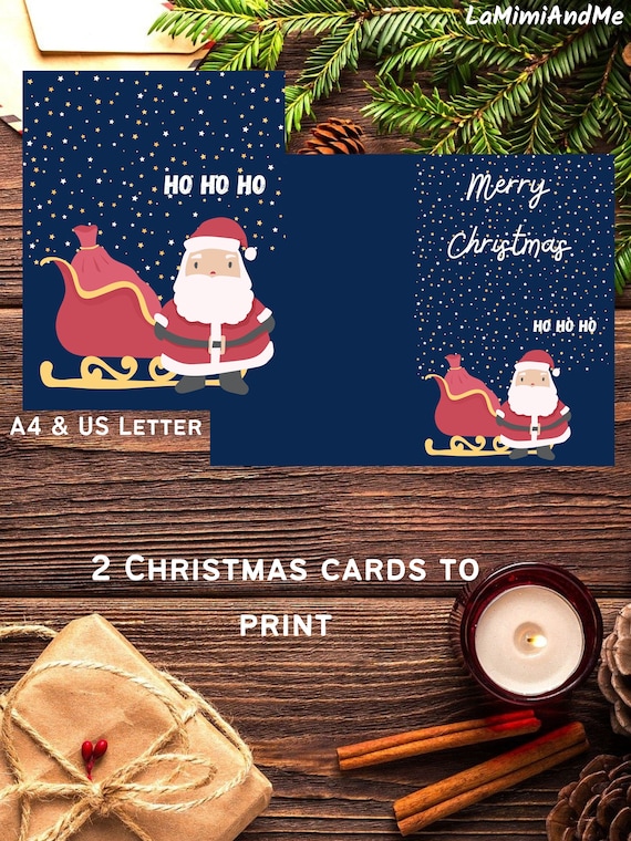 2 Printable Christmas Cards With Santa Claus Pdf Santa Claus | Etsy