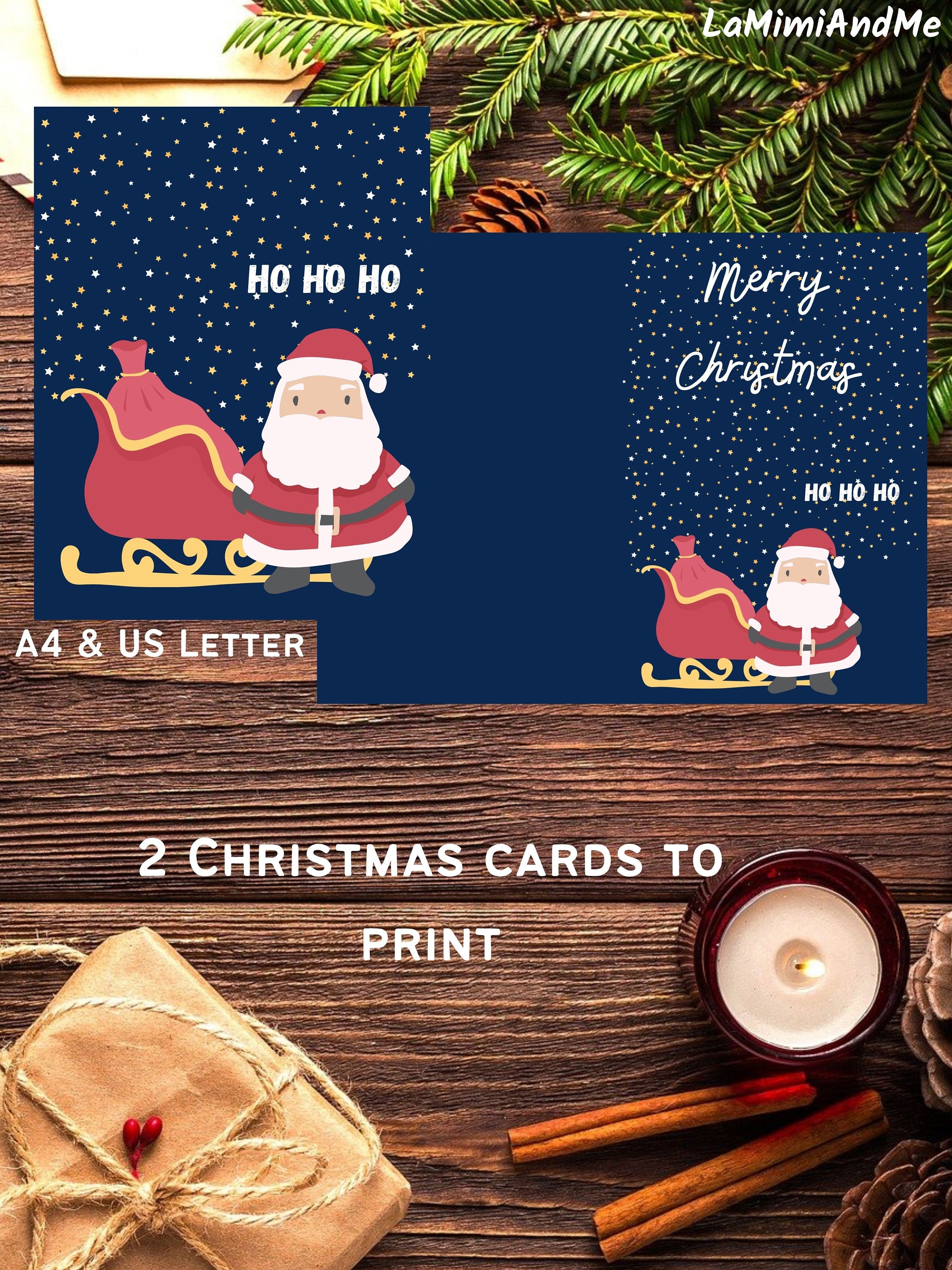 2 Printable Christmas Cards With Santa Claus Pdf, Santa Claus Cards to ...