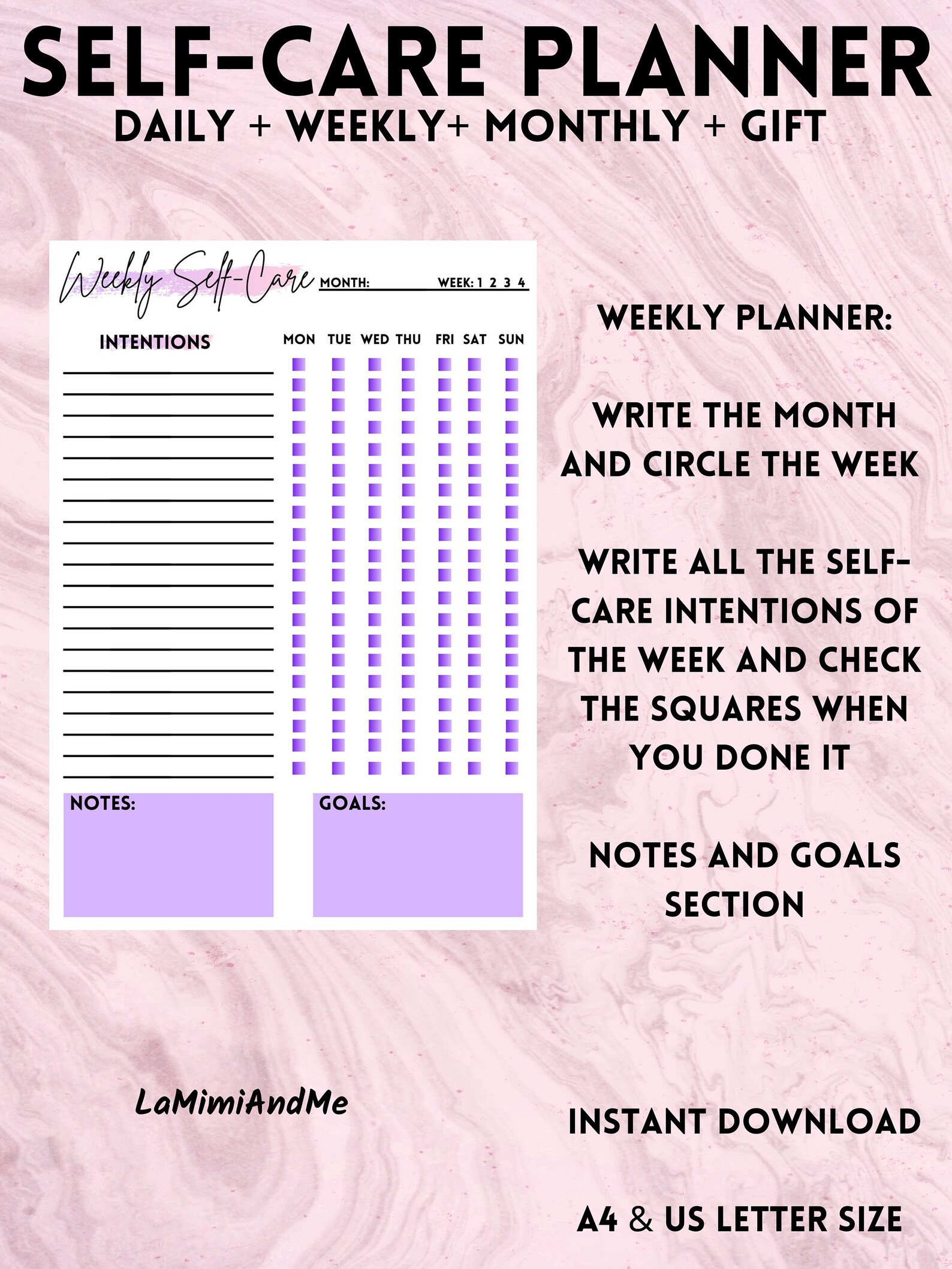 Daily Self-care Planner, Weekly Self-care Planner, Monthly Self-care ...