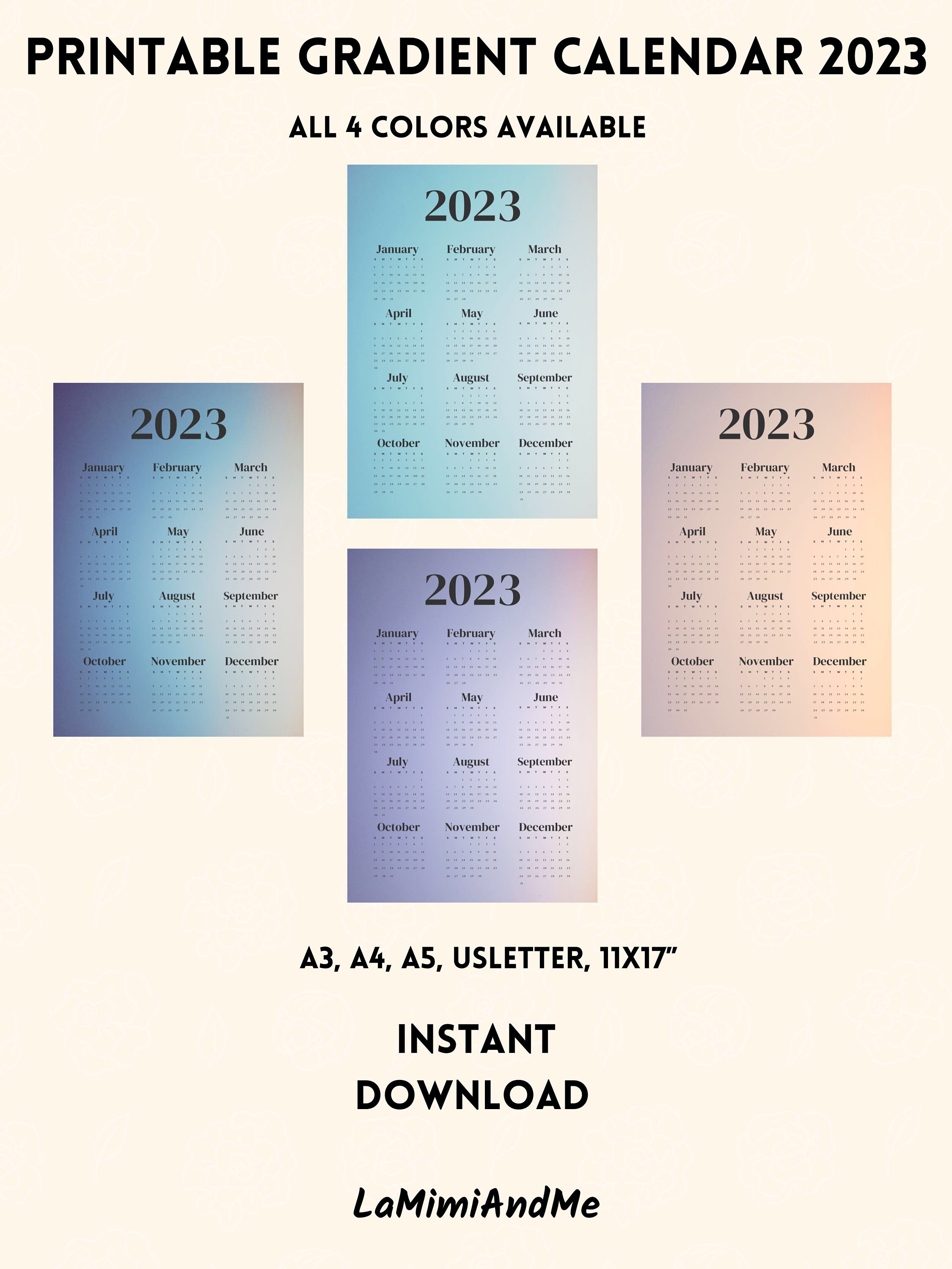 Printable Gradient Color Calendar 2023 PDF, Colorful Calendar 2023 Pdf ...