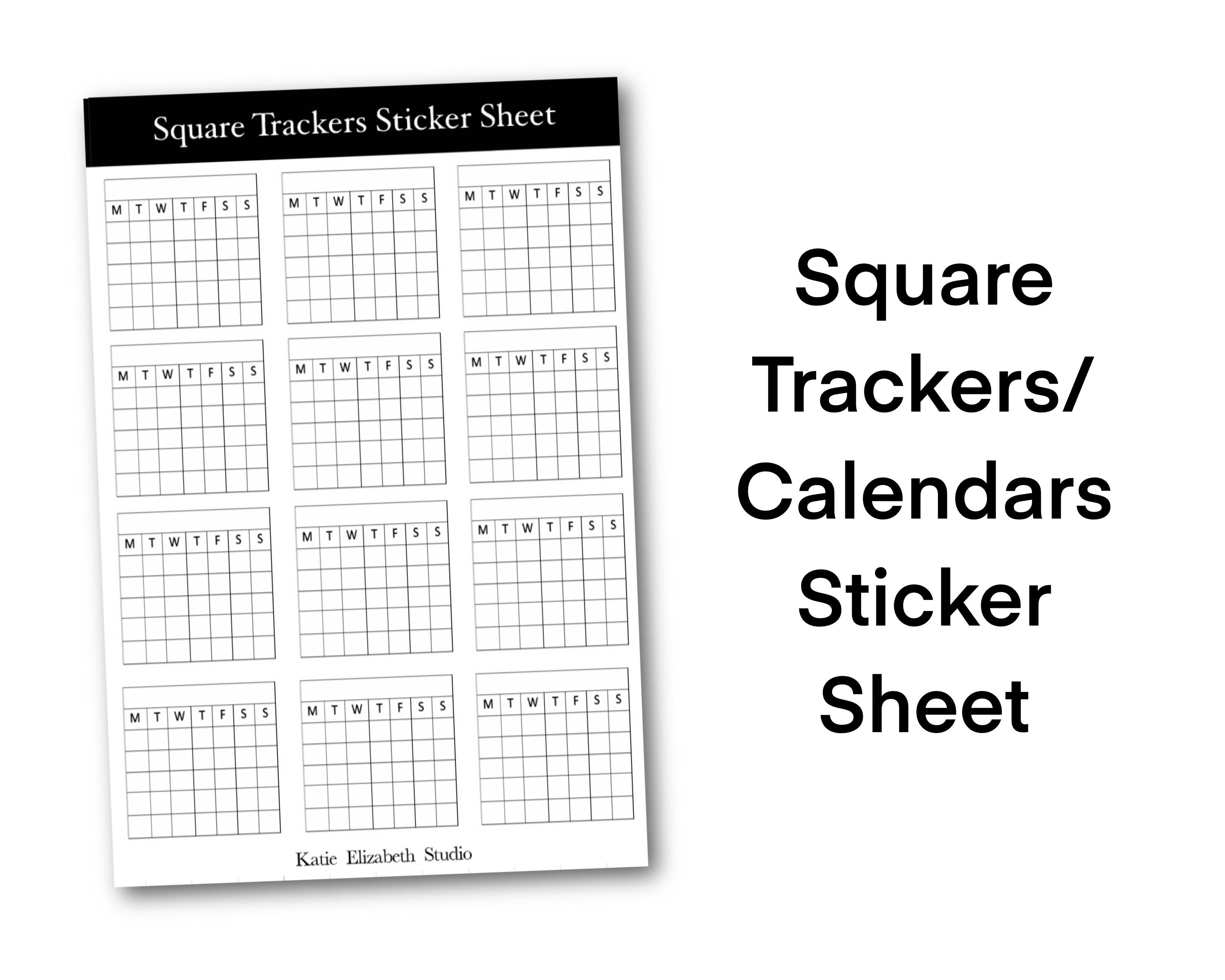 Black and White monthly blank Square Tracker Calendar Stickers fill in ...