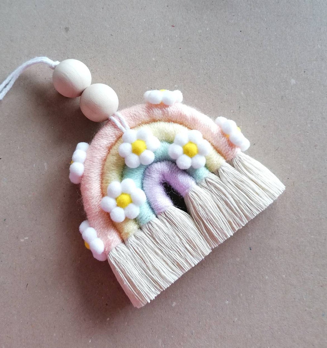 Mini Macrame Rainbow Daisy Rainbow Car Charm Car Accessories Spring ...