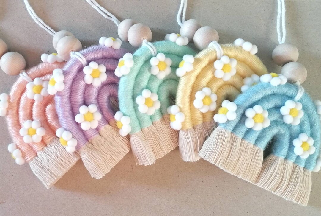 Mini Macrame Rainbow Daisy Rainbow Car Charm Car Accessories Baby Gift ...