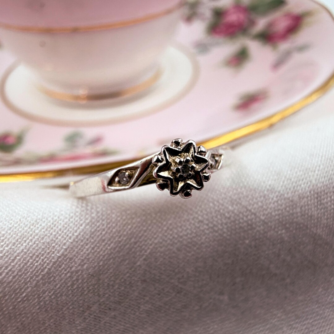 Gypsy Star Diamond Ring • Solid Sterling Silver • 1970s - Etsy