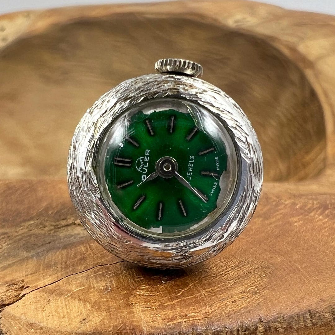 Vintage Buler Green Dial Finger / Ring Watch 17 Jewels Swiss Manual ...