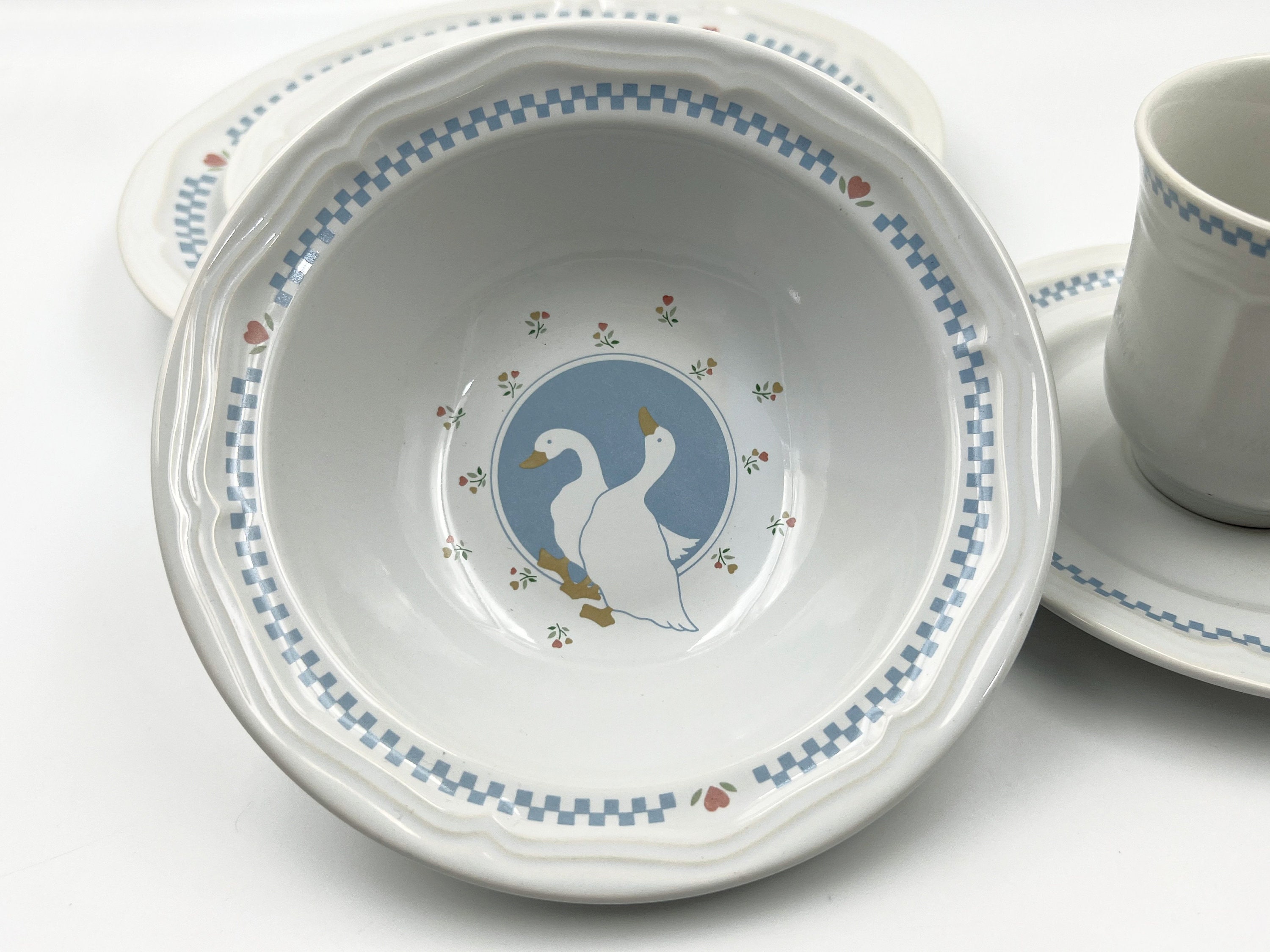 80s moonlight Geese 5pc Place Setting Country Goose / Duck Stoneware ...