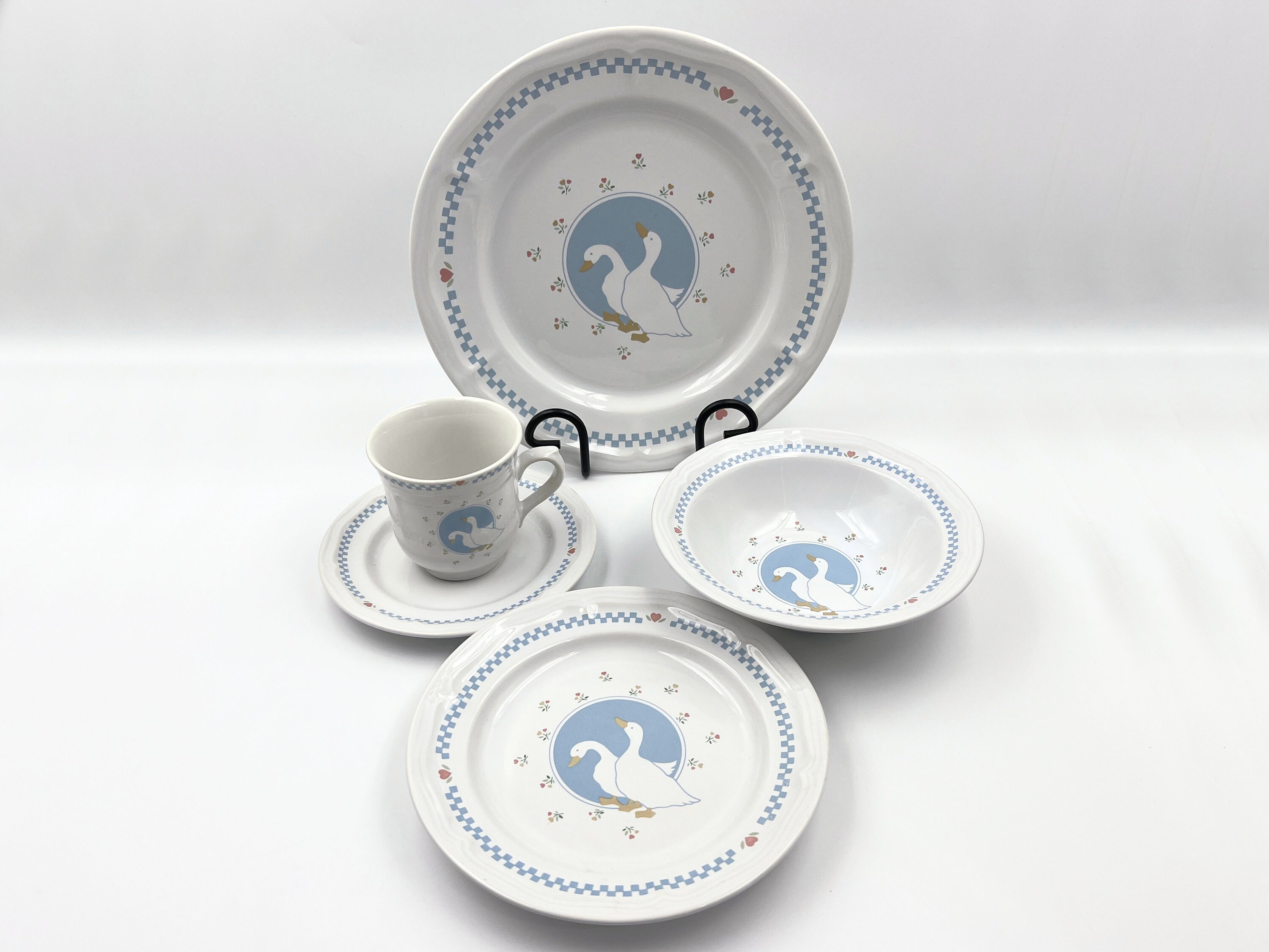 80s moonlight Geese 5pc Place Setting Country Goose / Duck Stoneware ...