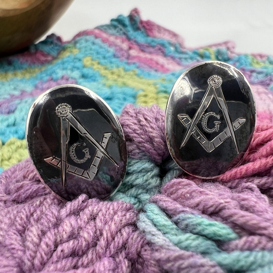 1940s Siam Sterling Masonic Cuff Links With Bullet Toggle Backs Masons ...