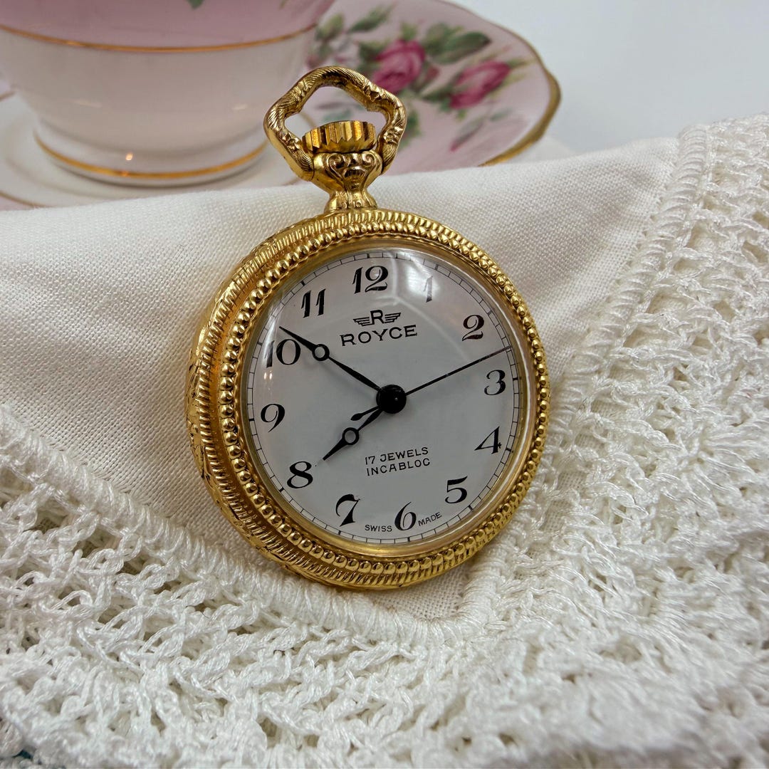 Vintage Royce Swiss Pocket Pendant Watch • 17 Jewel Incabloc • Gold ...