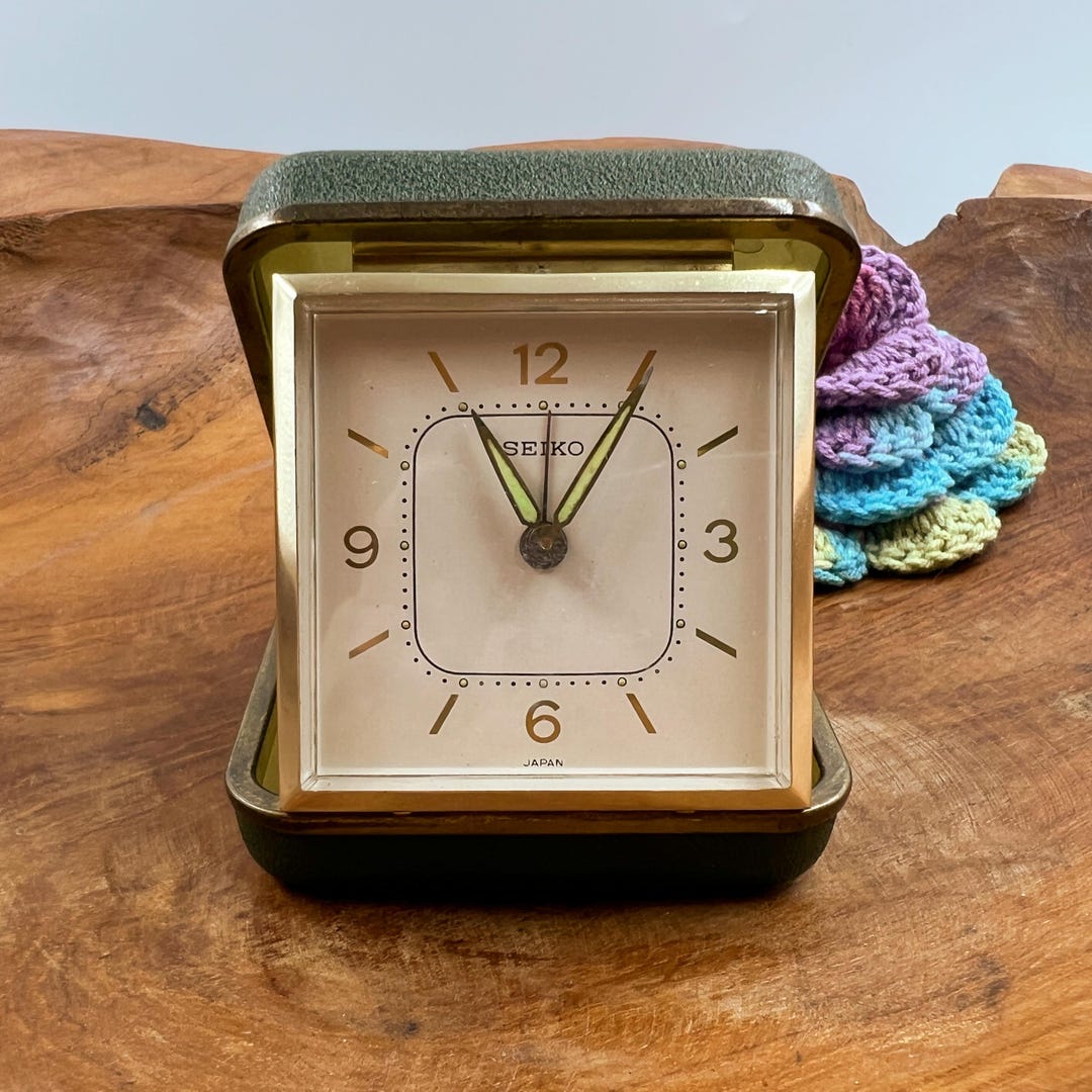 Vintage Seiko Japan AB 011K Folding Travel Alarm Clock Square Pillow ...
