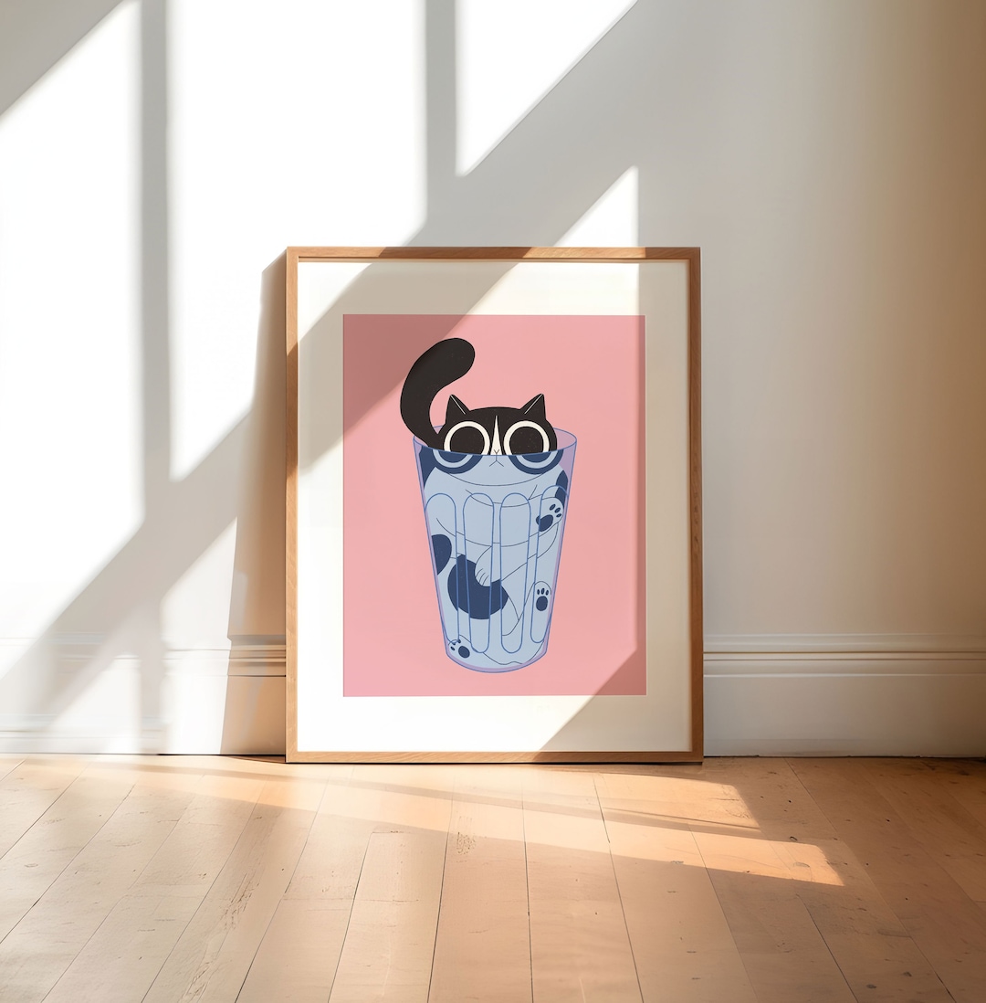 Wall Art Print Cute Cat | Digital Illustration | 8x10 Print | Unique ...