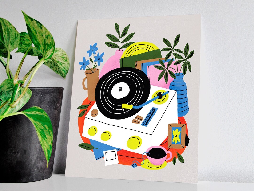 Vinyl Turning Table Wall Art Print Digital Illustration 8x10 Print Home ...
