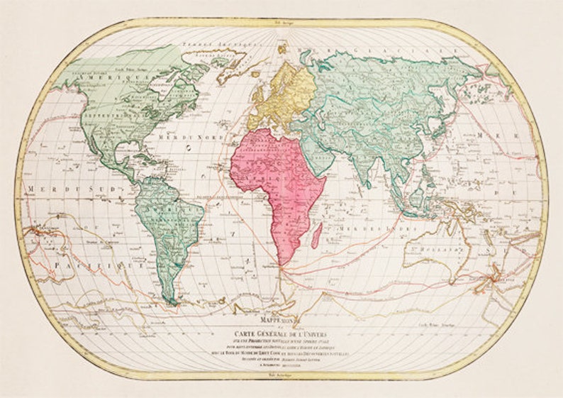 World Map or General Map of the Universe 1782 by Mathieu - Etsy