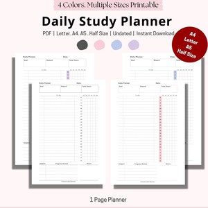 DAILY Study Planner Printable Exam Planner College Student Planner 10 Minute Study Tracker, Day ...