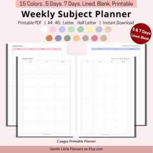 Undated Weekly Planner Printable Subject Planner Teacher Planner ...