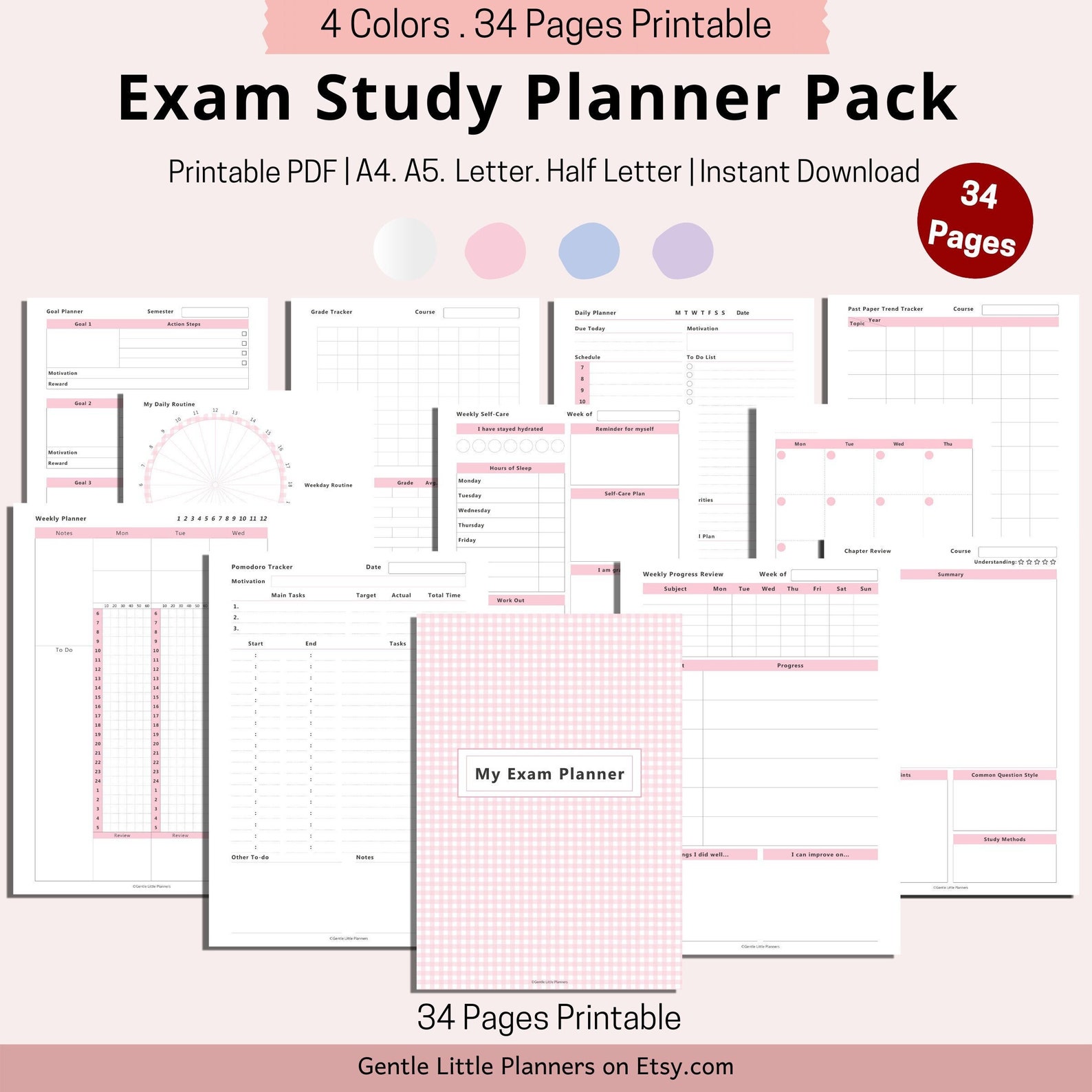 Exam Study Planner Printable, College Student Planner, Academic Planner ...